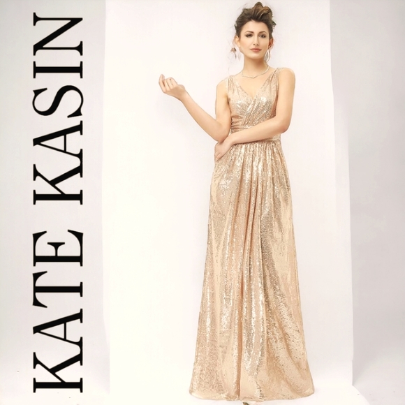 Kate Kasin | Dresses | Kate Kasin Gold Sequined Ball Gown | Poshmark